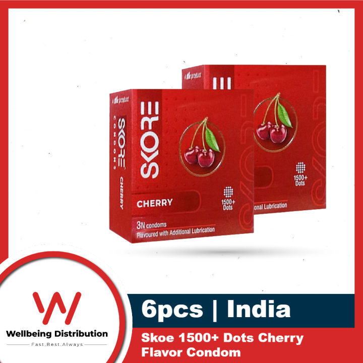 Skore Condoms for Men 3pcs x 2 Pack Cherry Flavored Colored and 1500+ Dotted Condom | Daraz.com.bd