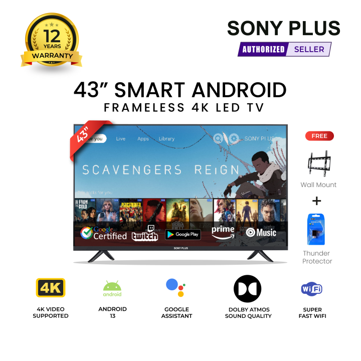 Sony Plus 43 inch Frameless Voice Control Smart LED TV Wi-Fi Full HD 4K ...
