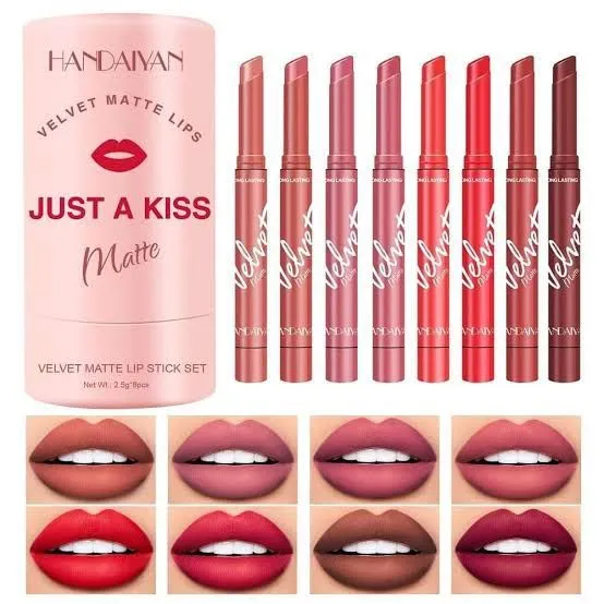 HANDAIYAN 8 Colors Velvet Matte Lipstick Set Just A Kiss Lipstick Long ...