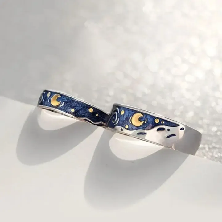 Romantic Personality Couple Ring Van Gogh Starry Night Sky Ring ...