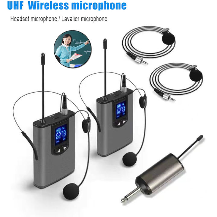 UHF Portable Wireless Headset/ Lavalier Lapel Microphone with Bodypack ...