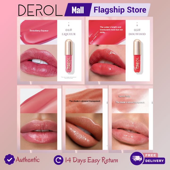 DEROL Lip Gloss Shiny Water Gloss Mirror Moisturizing Lip Glaze Glitter ...