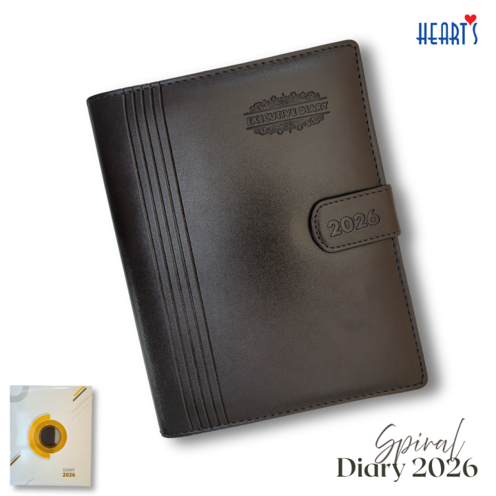 Hearts Executive Spiral Diary 2026 – Stylish PU Leather Office Planner ...