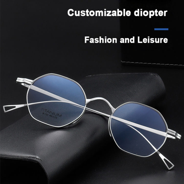 Japanese Handmade Hexagon Pure Titanium Eyeglasses Men's Anti Blue ...