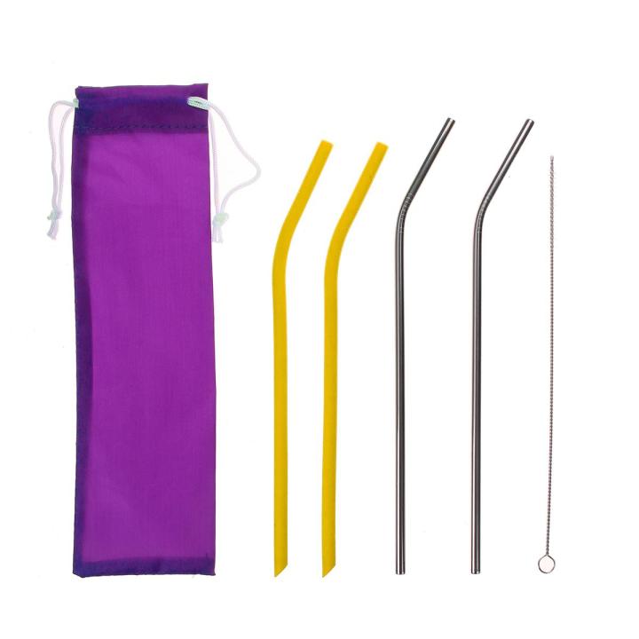 6-in-1 Reusable 2Silicone Straw + 2Stainless Steel Kitchen Straw ...