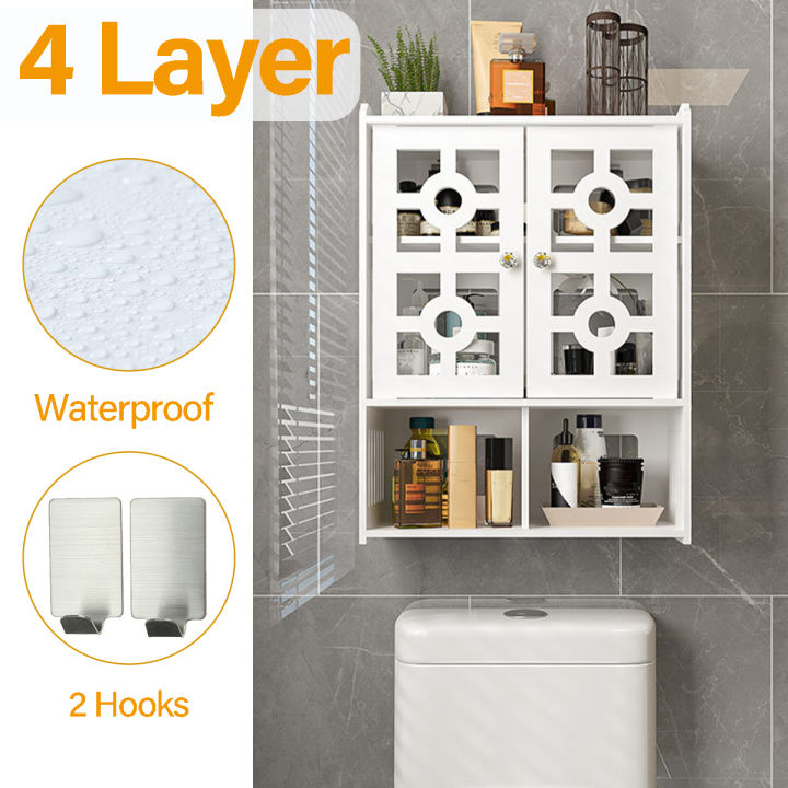 Bathroom Wall Mounted Hanging Storage Cabinet White Waterproof Shelf ...
