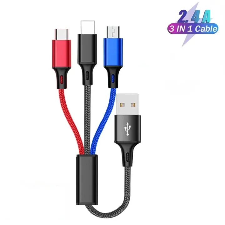 30cm short 3 In 1 USB Cable Short Micro USB Type C Cable For iPhone 13 ...