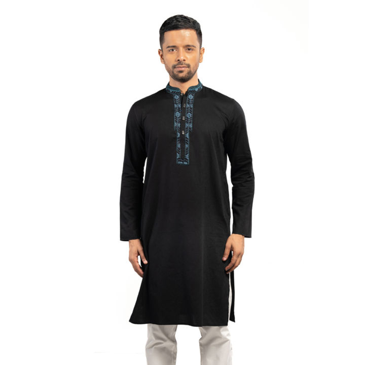 Kay Kraft Black Cotton Karchupi Ornamented Panjabi Men'S Panjabi For ...