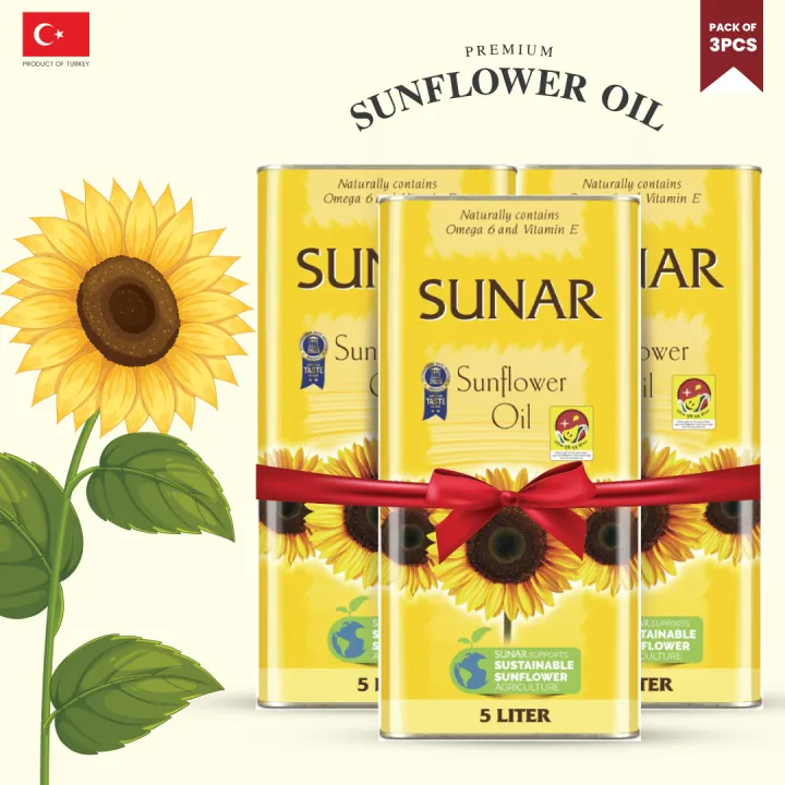 Sunar Premium Sunflower Oil 5Liters (Pack of 3pcs) | Daraz.com.bd