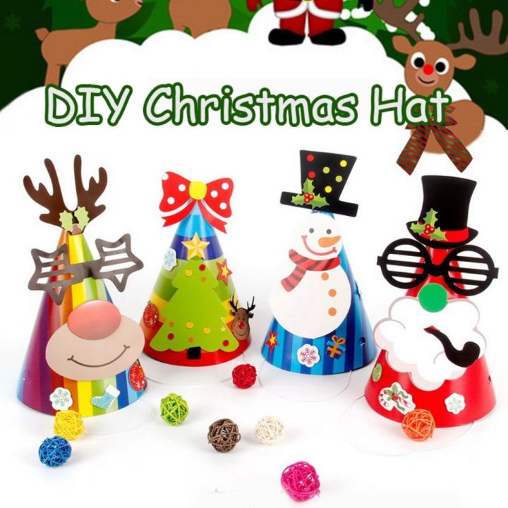 Cartoon Paper Handmade Santa Hat Kriss Kringle Santa Claus Kids Xmas ...