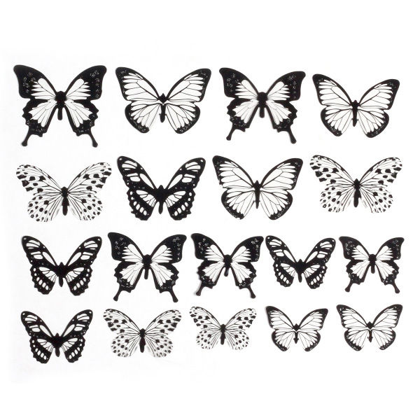 18pcs/lot Black/White Transparent Crystal Butterflies 3d Wall Sticker ...