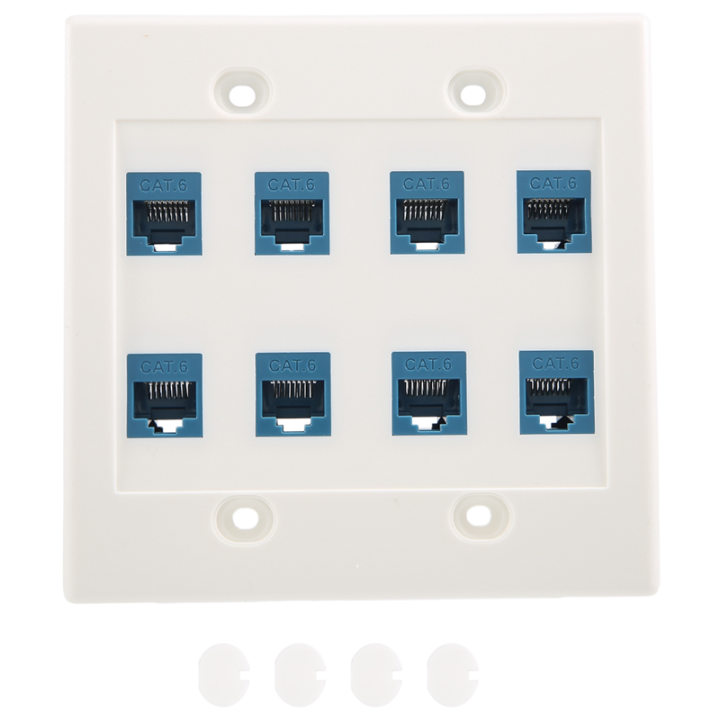 Ethernet Wall Plate 8 Port - Double Gang Cat6 RJ45 Jack Network Cable ...