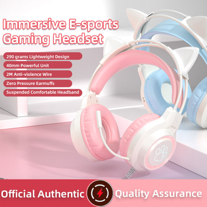 New SY-G35 Wired Cat Ear Headphones RGB Lighting 360° Noise Canceling ...