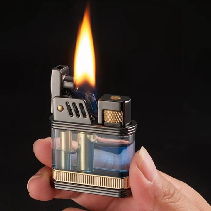 Creative transparent oil tank lighter new press pump cover ignition ...