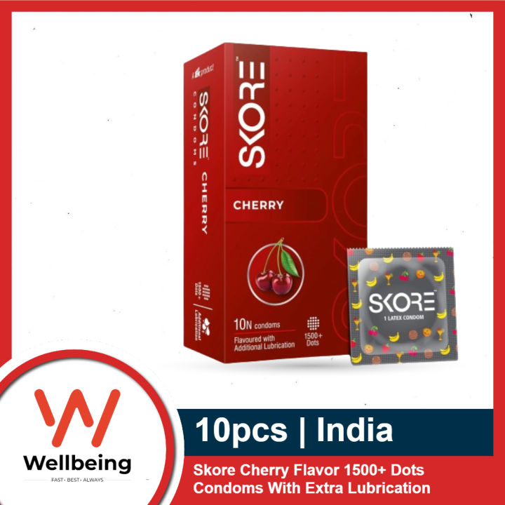 Skore Cherry Flavored 1500 Dots Condoms for Men With Extra Lubrication | 10pcs Pack | India ...