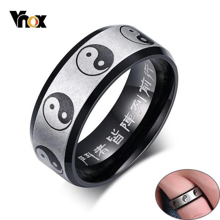 Vnox Traditional Chinese Ying Yang Rings for Men Woman 8MM Black ...