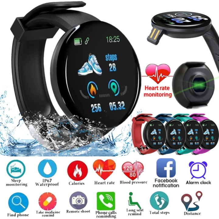 D18S Smart Watch Round Blood Pressure Heart Rate Monitor Men Fitness ...