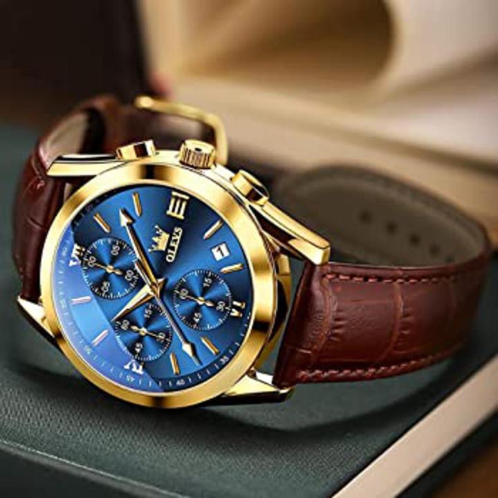Luxury Leather Luminous Hand Watch Brown Blue - Watch For Men - Watch ...