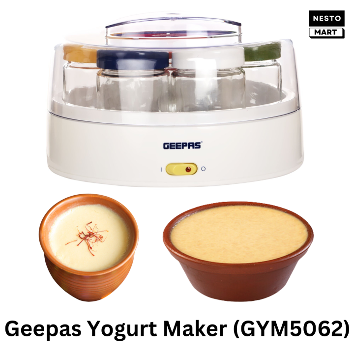 Geepas Yogurt Maker with 7 Reusable Glass Jars and Total 1.4 Liter ...