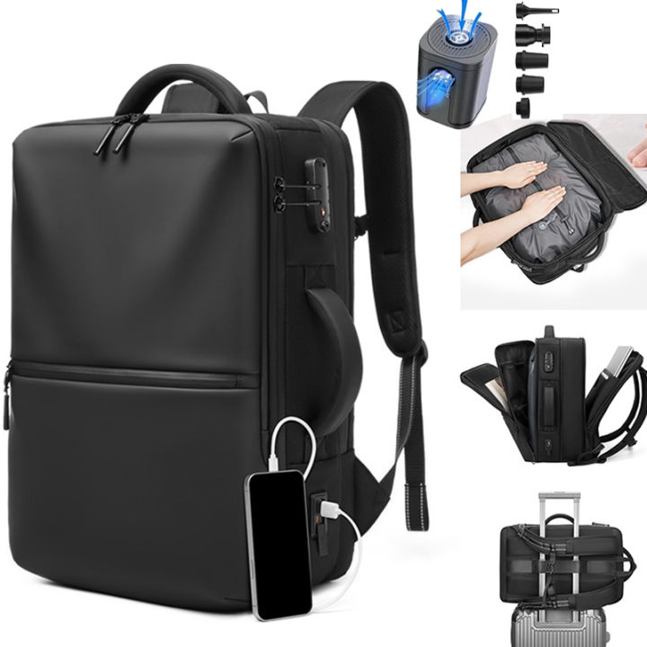 60L Airback Vacuum Compression Backpack with Air Pump Expandable Men ...