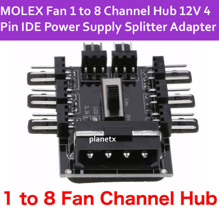 MOLEX Fan 1 to 8 Channel Hub 12V 4 Pin IDE Power Supply Splitter ...