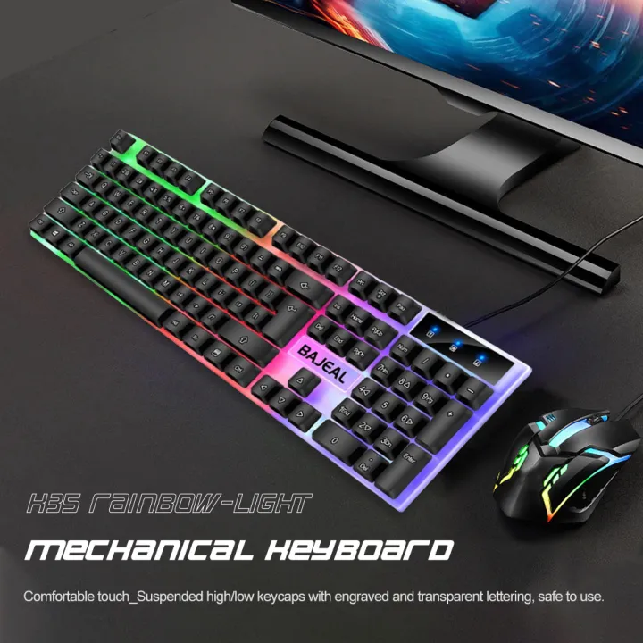 RGB Gaming Keyboard 98 Keys Mechanical Keyboard 1.5m Cable USB Wired ...