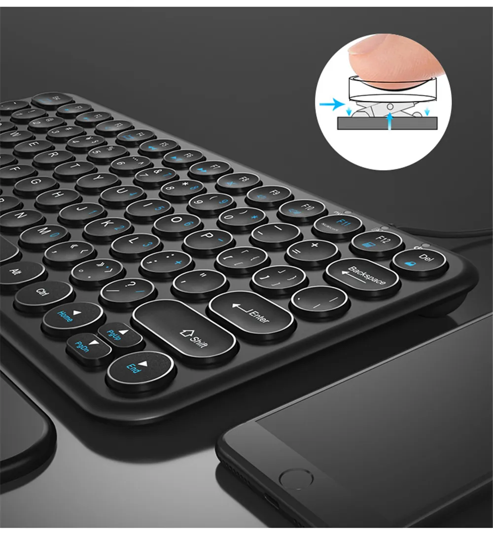 Mini Wired Silent Keyboard Round Button Ergonomics Gaming Keyboard For ...