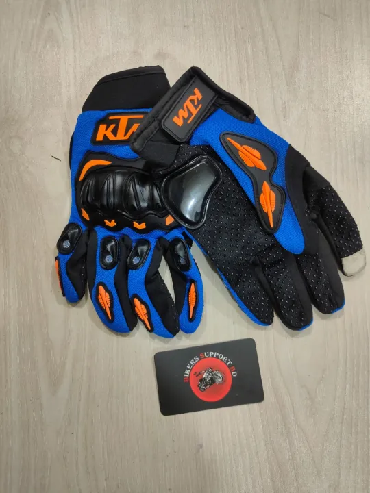KTM Full Finger Hand Gloves For Bikers- Black/Red/Blue | Daraz.com.bd