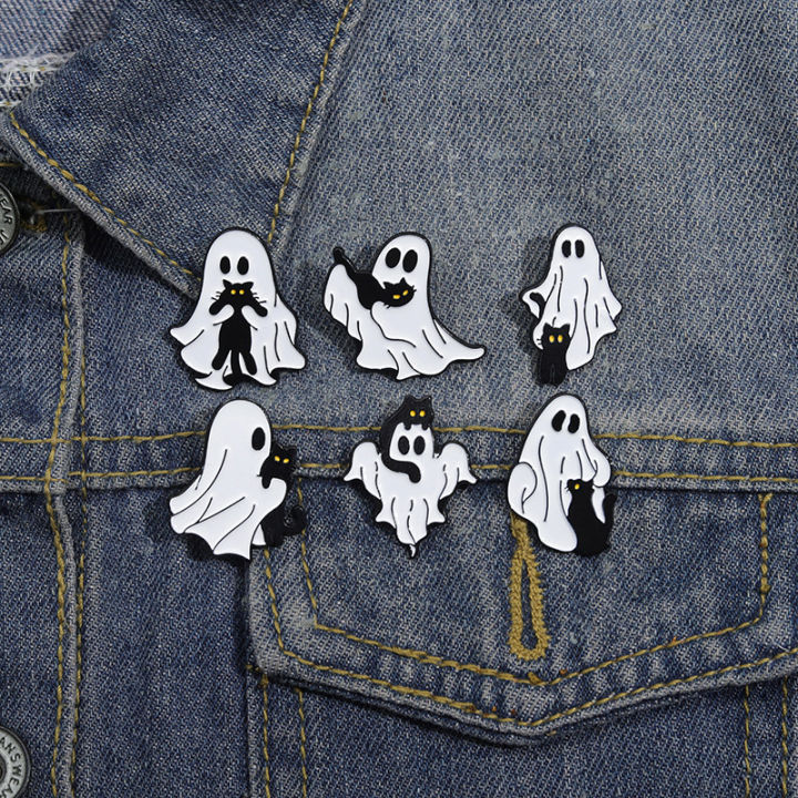 Cute Ghost Cat Enamel Metal Brooches Fashion Lapel Pins Backpack Clothes Badge DENGYOUZHOU ...