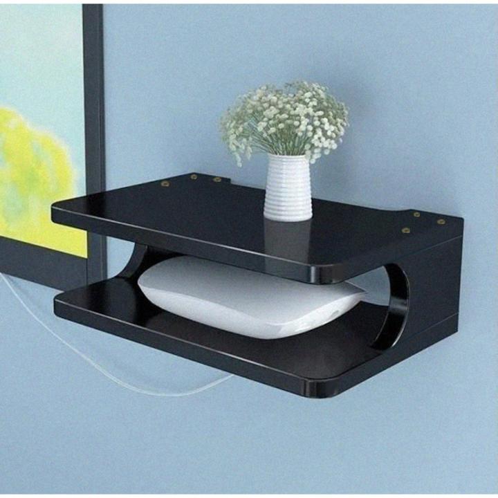 Wifi Router Storage Stand Shelf Double Layer Top Box Wall Mounted Shelf ...
