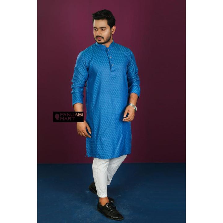 Blue Color Silk Semi Long Panjabi - Panjabi | Daraz.com.bd