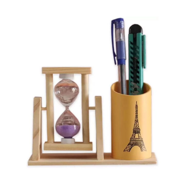 Beautiful Pen Stand with Hourglass Singel Timer Clock & Pen Holder For ...