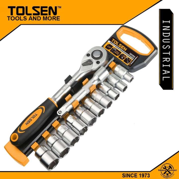 TOLSEN 12Pcs Quick Release Reversible Ratchet Handle w/ Socket Set (1/2 ...