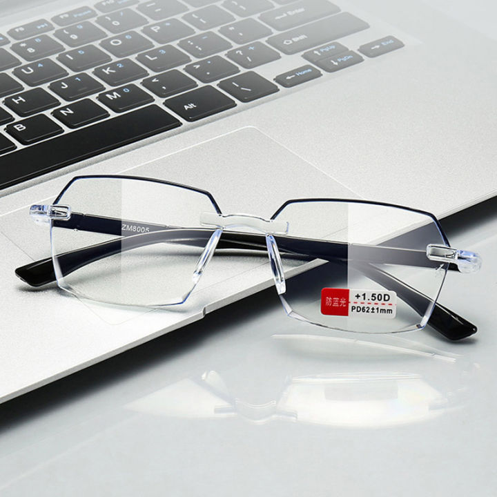 Fashion Business Anti Blue Light Reading Glasses Rectangular Rimless 9919