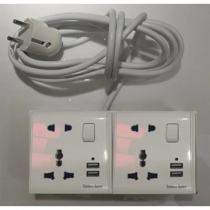 Multi Plug Custom Made Energy Super VIP 5 Pin 4 USB 2 Gang Extension Socket with Switch ABS 40/ ...