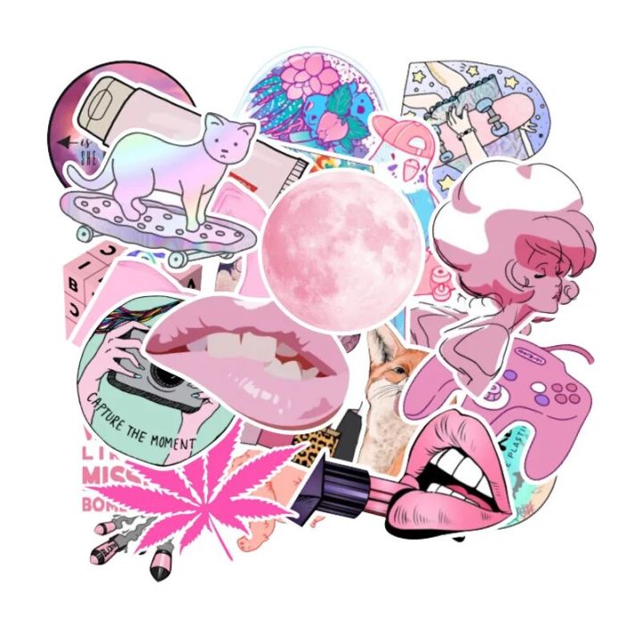 50PCS/lot Cartoon Pink INS Style Girl Stickers For Laptop Moto ...