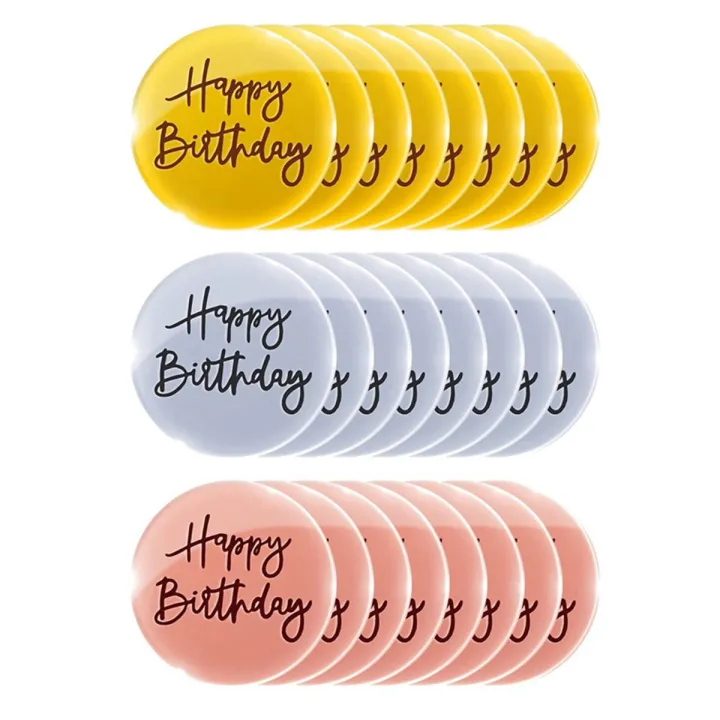 24Pcs Acrylic Happy Birthday Mirror Cake Disc for Cupcake Decoration ...
