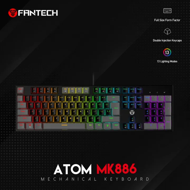 FANTECH MK886 ATOM RGB MECHANICAL KEYBOARD Double-Injection Key, 104 ...