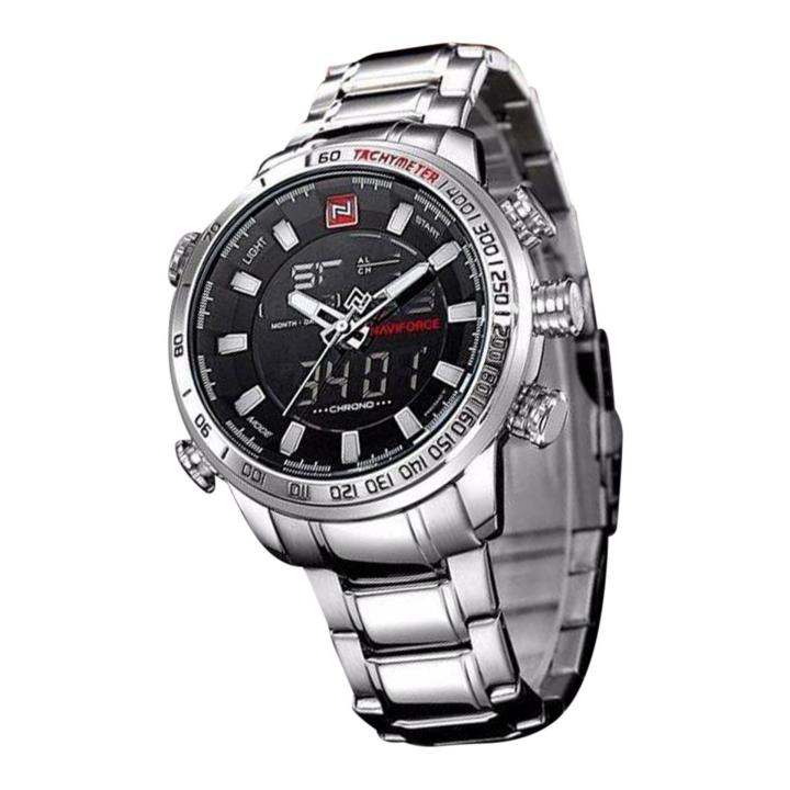 NF9093 Stainless Steel Analog-Digital Watch for Men - Silver | Daraz.com.bd