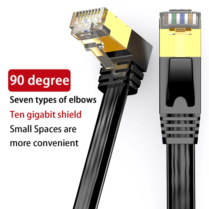 Cat7 Ethernet Cable RJ45 90 Degree Angled Flat SSTP Up Down Patch Cord ...