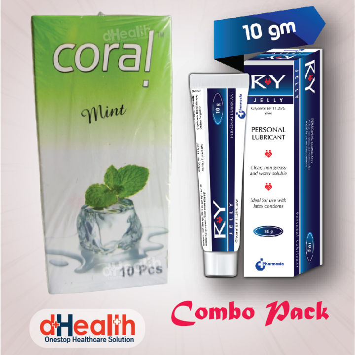 Coral Mint Flavor Condom 10'S Pack & Ry Jelly 10G Combo | Daraz.com.bd