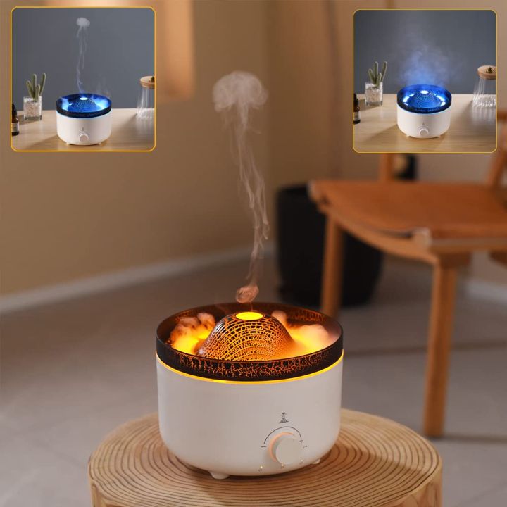 Flame Volcano Aromatherapy Diffuser for Essential Oils, 560ml Air Humidifier, Portable Noiseless ...