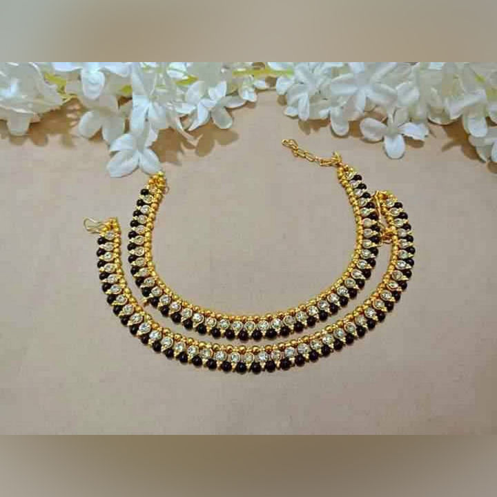 New Stone Setting with White Bead Golden Metal-Anklet (Payel) for Women ...