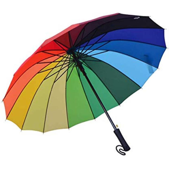 Super Strong 16 Ribs Rainbow Umbrella Rain Colorful Long Umbrella Men ...