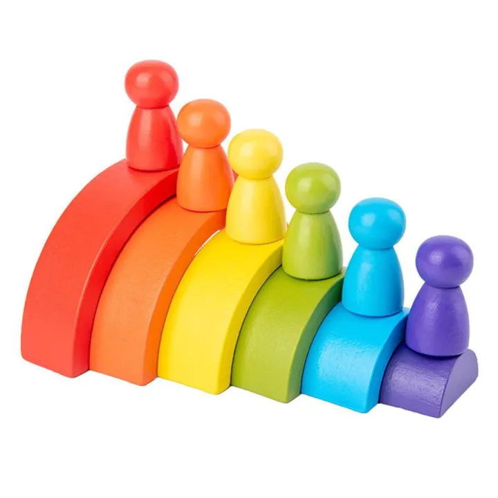 【happy one】Wooden Seven-Color Rainbow Montessori Early Rainbow Jengle ...