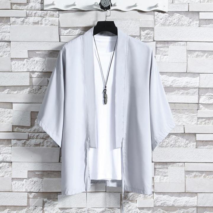 Men's Lightweight Kimono Jacket Seven Sleeve Open Front Cardigan Coat ...
