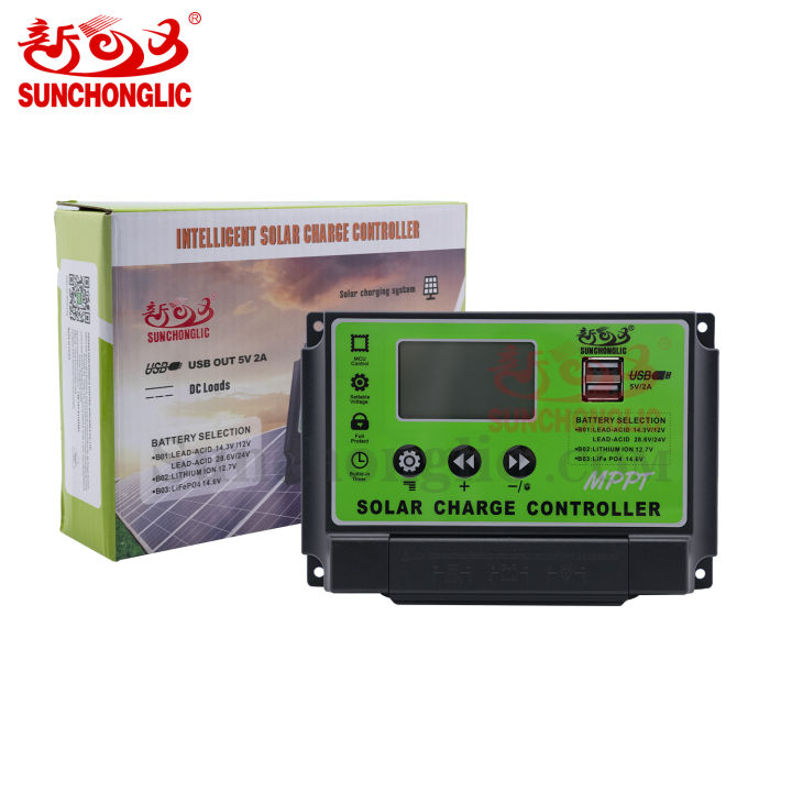 Sunchonglic PMMT Solar Charger Controller 10A 20A 30A 40A 50A 60A 12V 24V Battery Charger LCD ...