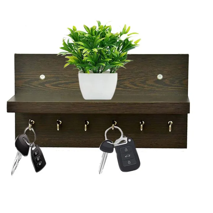 Wood Wall Mounted Key Holder Stand with Shelf | Daraz.com.bd