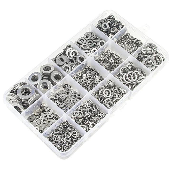 304 Stainless Steel Flat Washer and Lock Washer Assortment Set(1400 Pieces, 8 Sizes) - M2 M2.5 ...