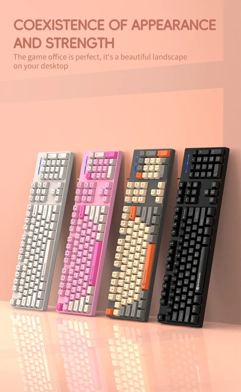 Mechanical Wired Gaming Keyboard Ergonomics Splash Water 104keys ABS ...